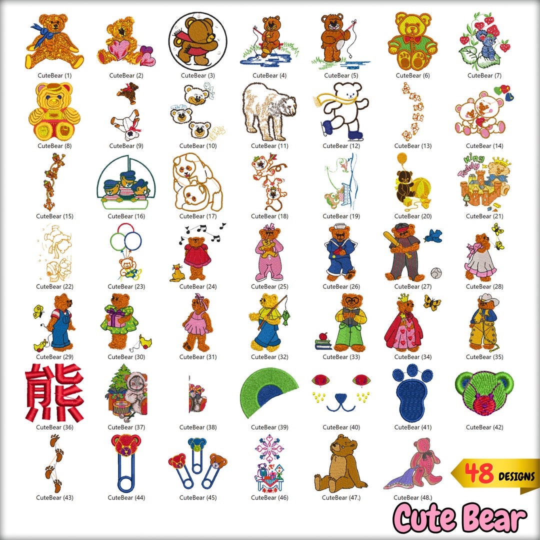 Cute Bear Machine Embroidery Designs,48 Cute Bear Designs,funshine ...