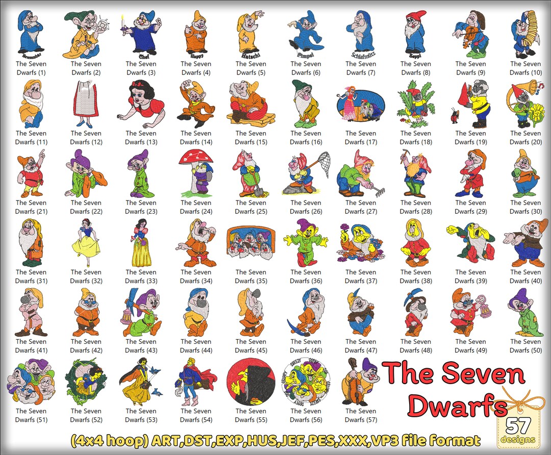 The Seven Dwarfs Embroidery Designs, Snow White Embroidery Designs ...