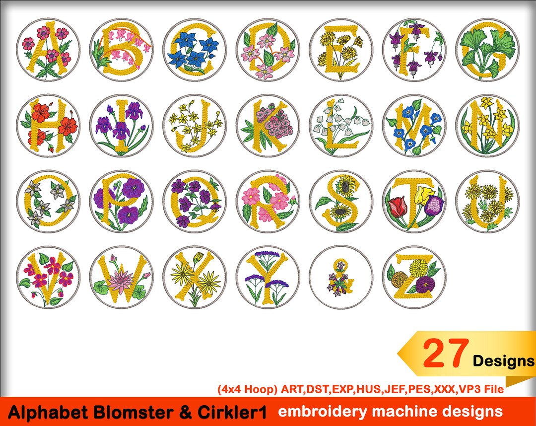 Alphabet Blomster Cirkler1 Embroidery Machine Designs,floral Embroidery ...