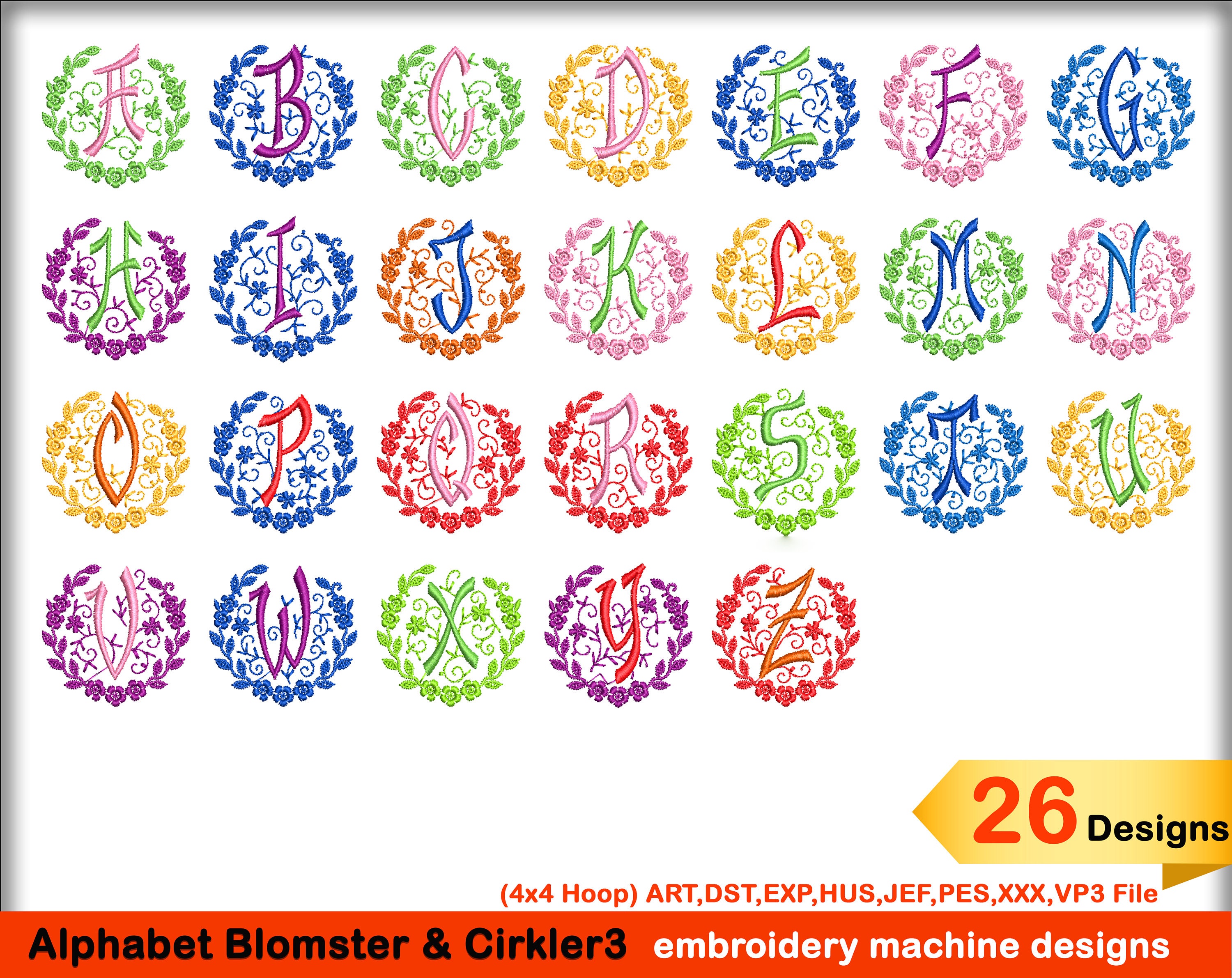 Alphabet Blomster Cirkler3 Embroidery Machine Designs,floral Embroidery ...