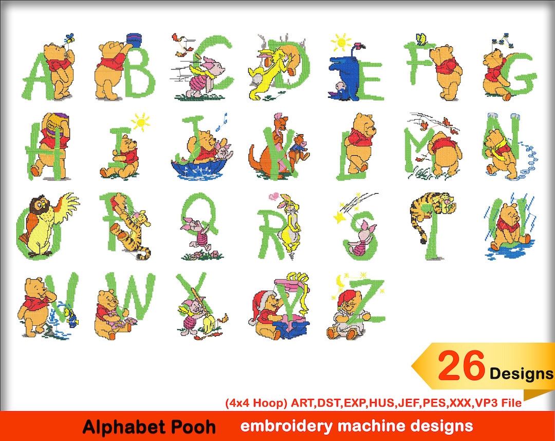 Winnie the Pooh Alphabet Machine Embroidery, Disney Embroidery, Eeyore ...