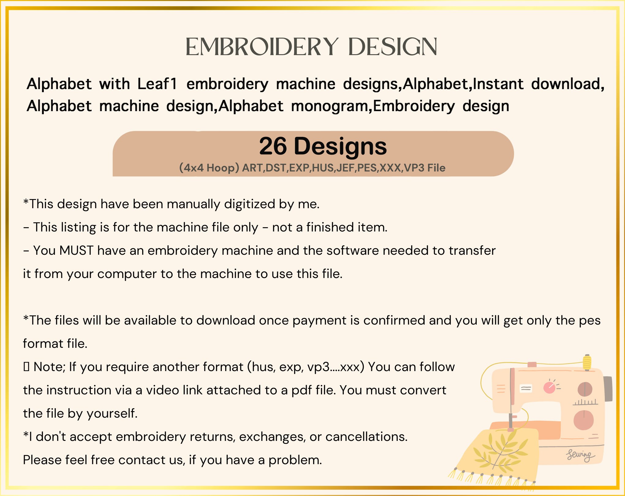 Alphabet With Leaf1 Embroidery Machine Designs,alphabet,instant ...