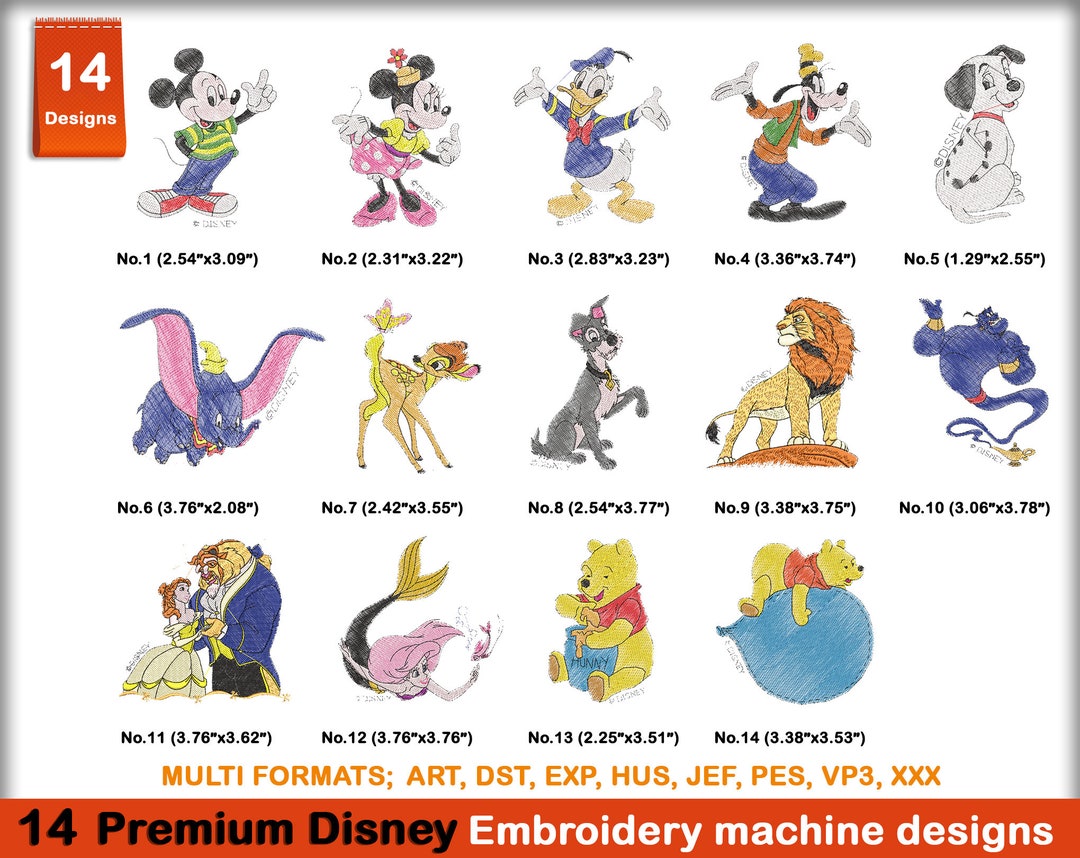 14 Disney Set Embroidery Machine Design, 14 Designs, Mckey Mouse ...