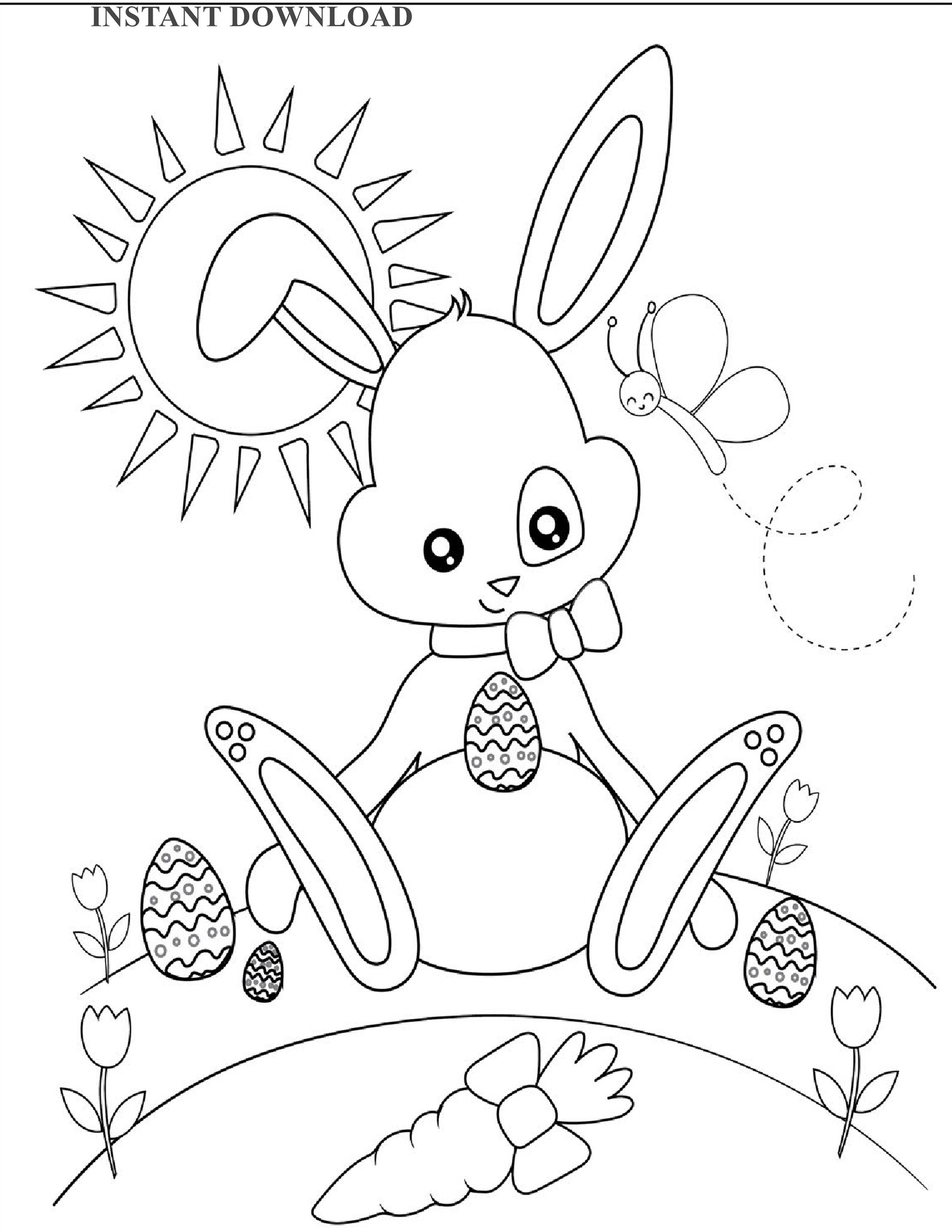 Printable Easter Bunny on A Sunny Coloring Page Instant Download ...