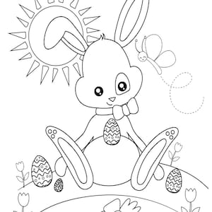Printable Easter Bunny on A Sunny Coloring Page Instant Download ...