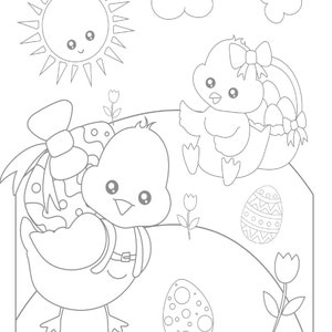 Printable Easter Chics & Eggs Coloring Page Instant Download Digital ...
