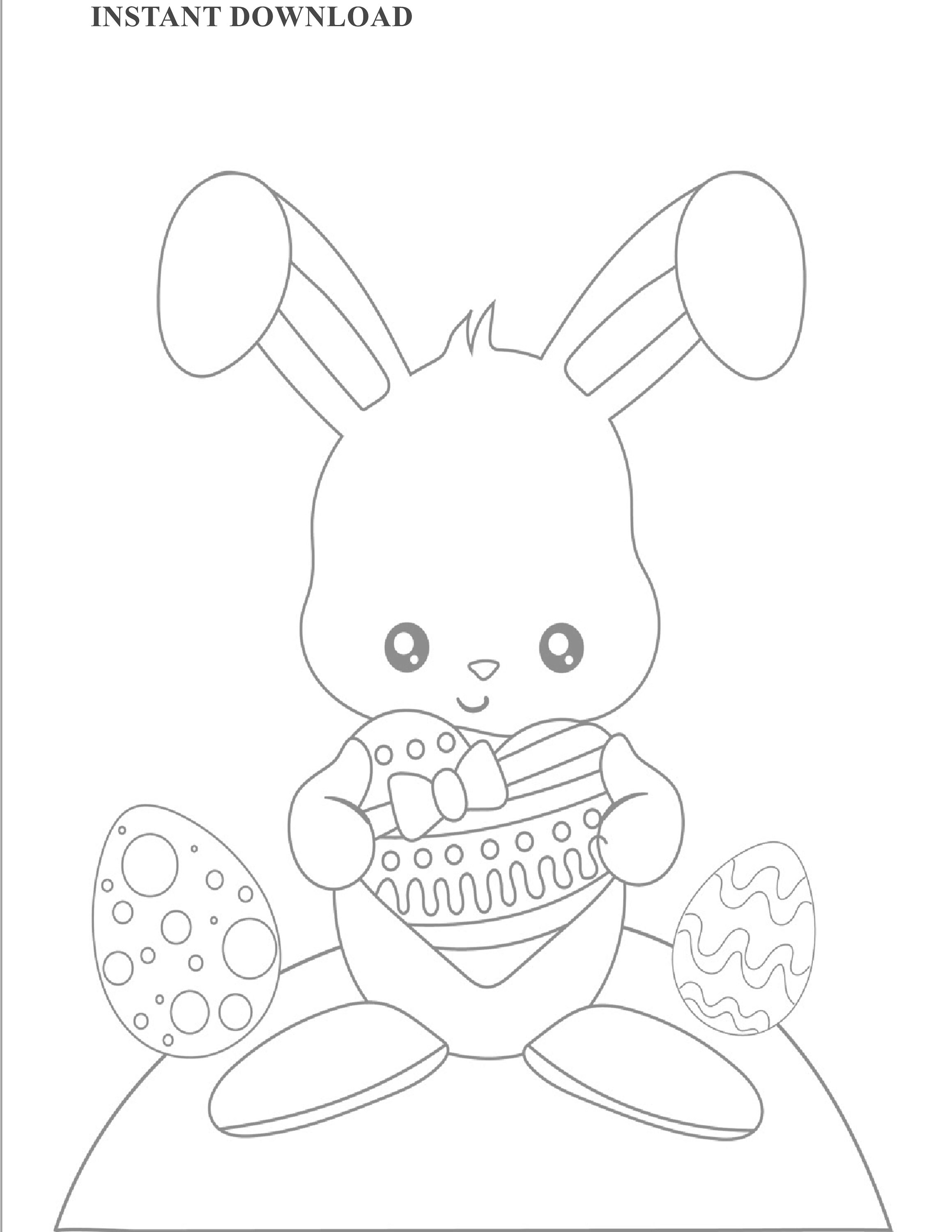 Printable Easter Bunny & Eggs Coloring Page Instant Download Digital ...