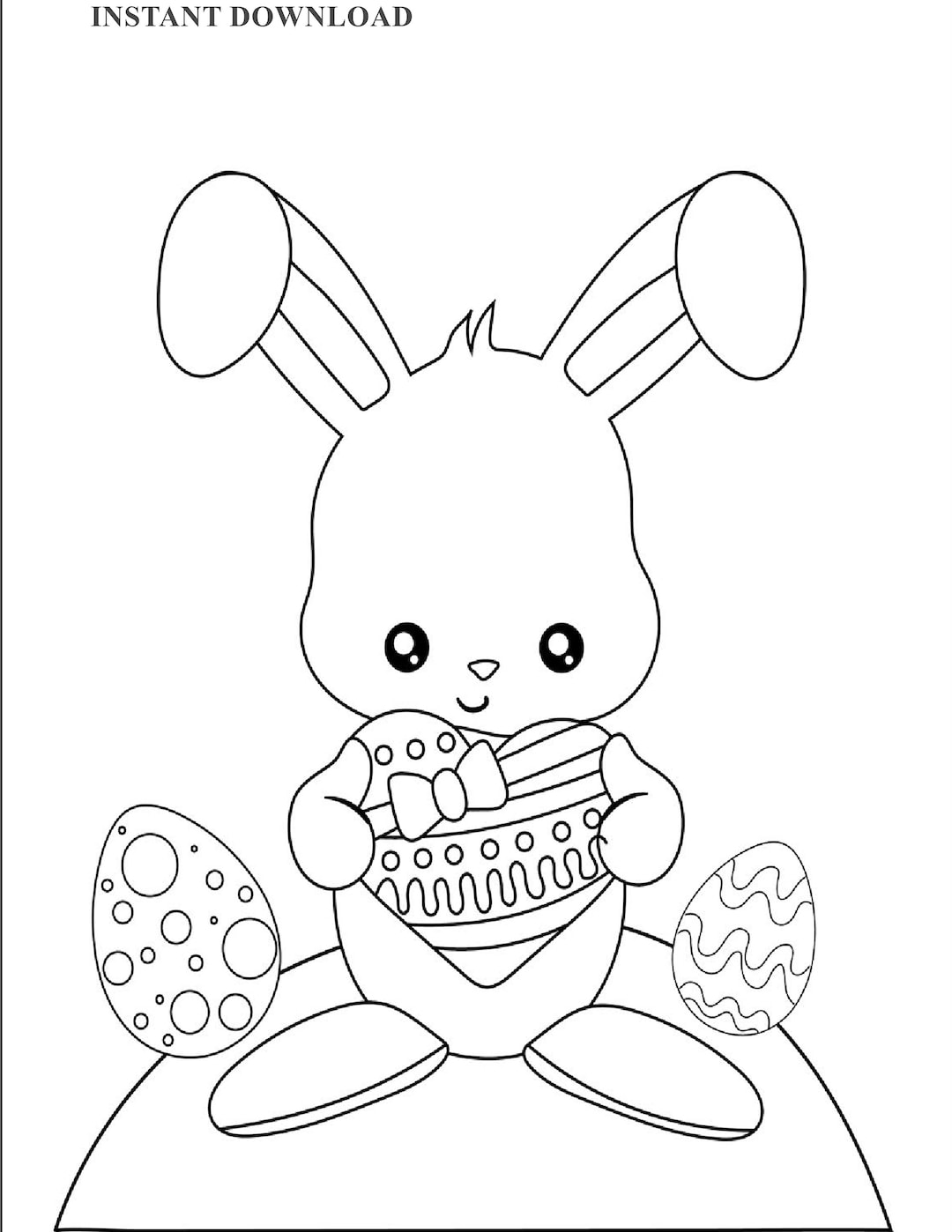 Printable Easter Bunny & Eggs Coloring Page Instant Download Digital ...