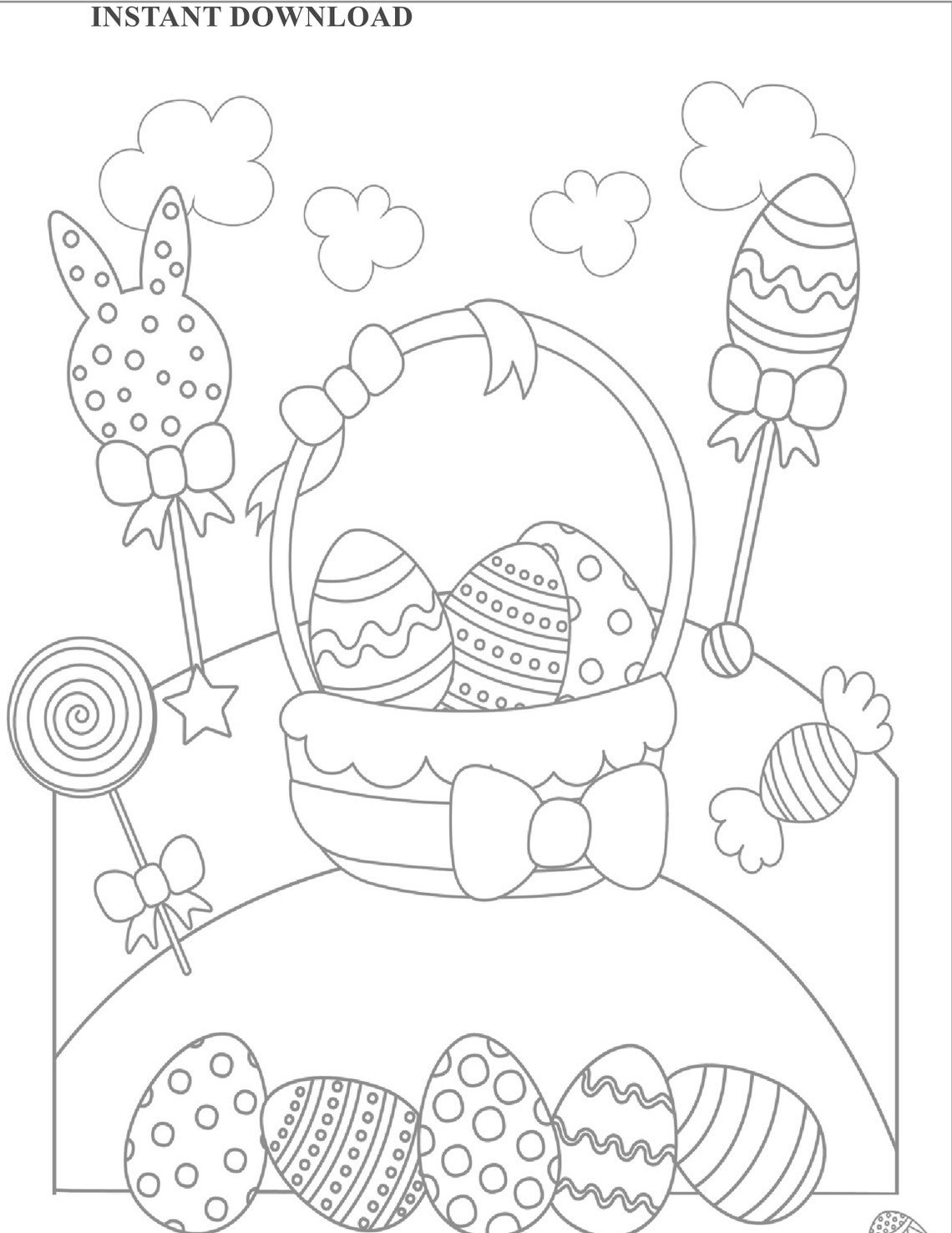 Printable Easter Basket & Treats Coloring Page Instant Download Digital ...