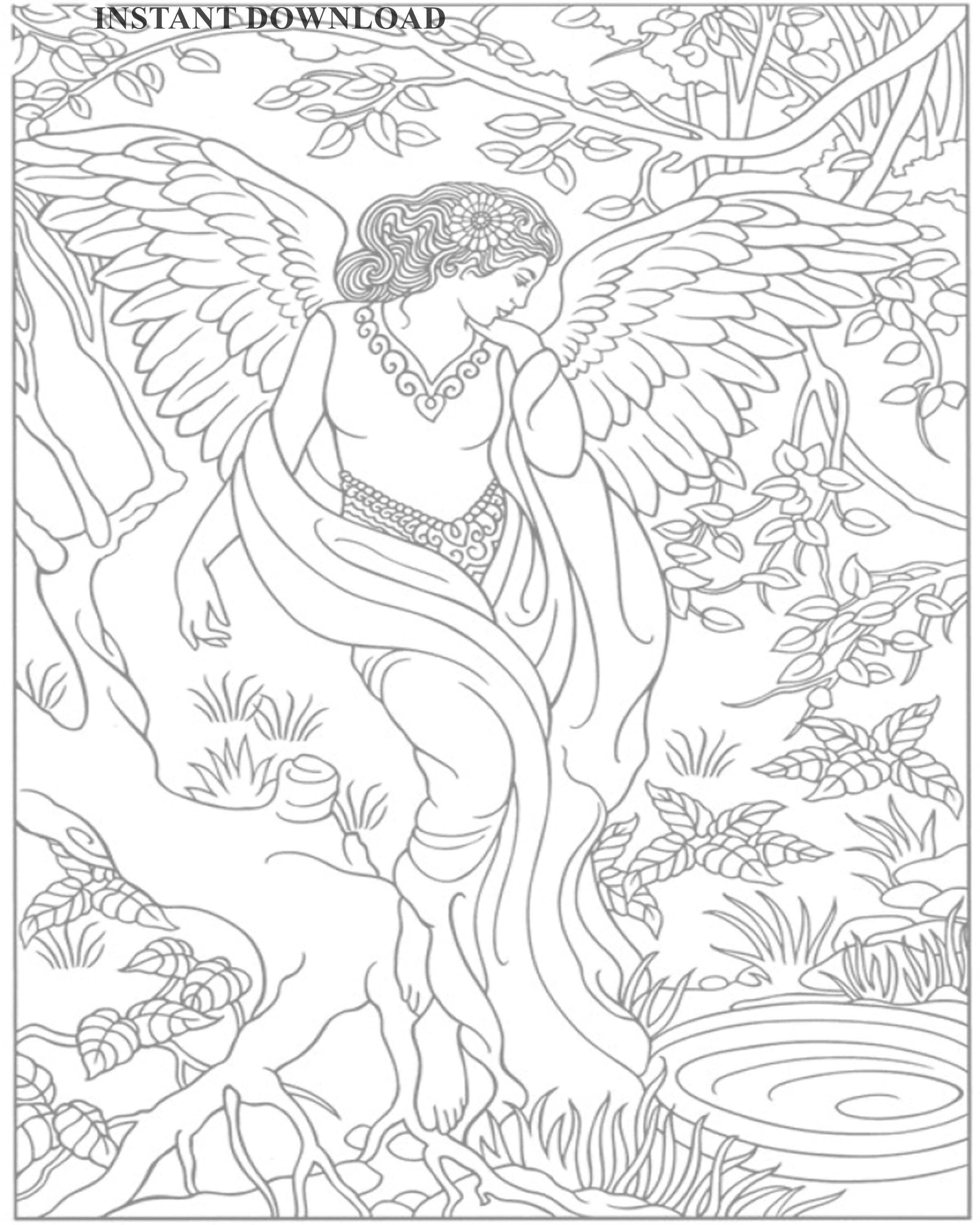 Printable Angel in Forest Coloring Page, Digital Download, 8 X 10 Sheet ...