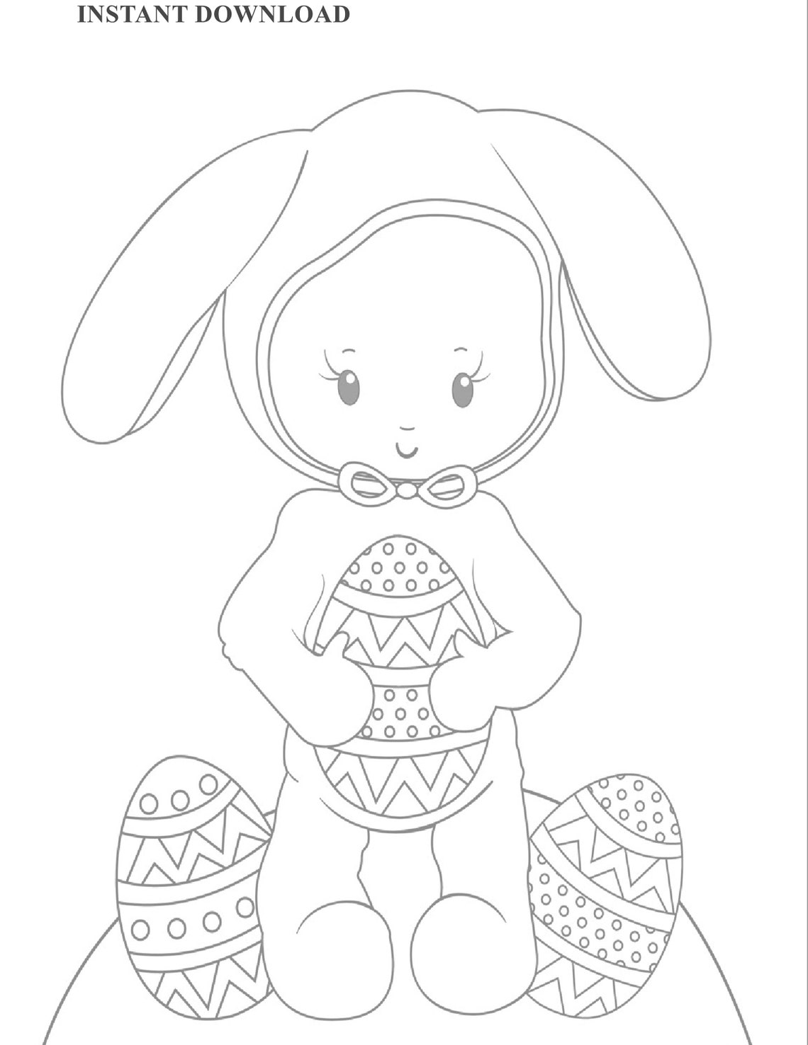 Printable Easter Bunny & Eggs Coloring Page Instant Download Digital ...