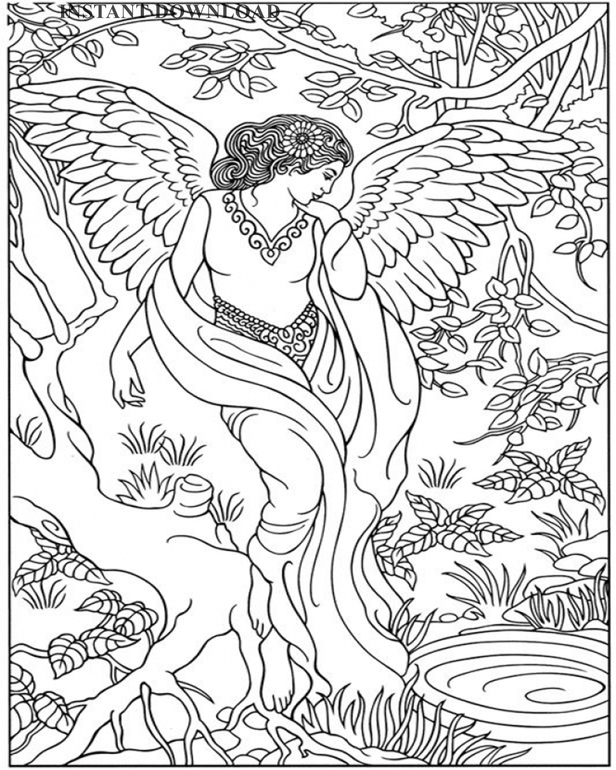 Printable Angel in Forest Coloring Page, Digital Download, 8 X 10 Sheet ...