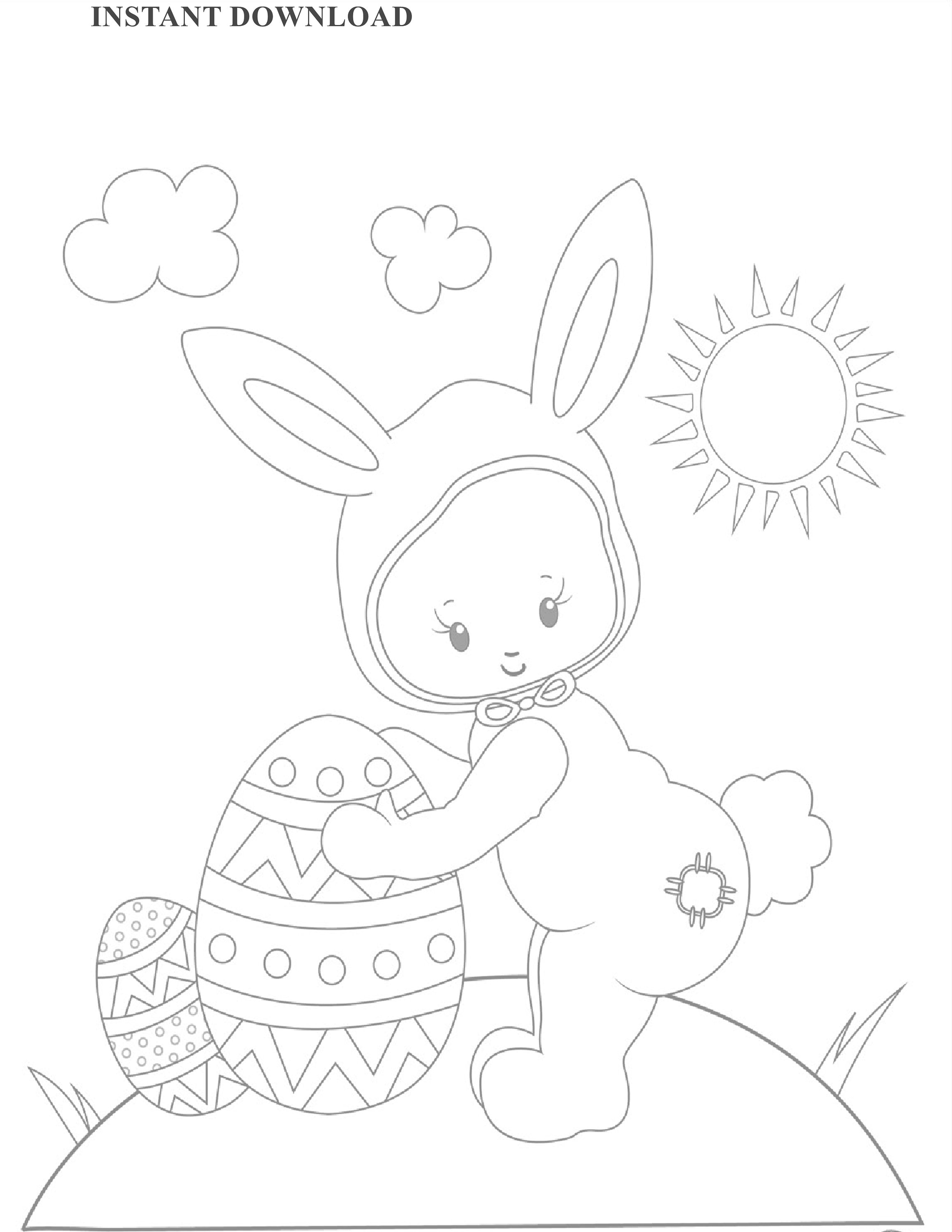 Printable Easter Bunny & Eggs Coloring Page Instant Download Digital ...