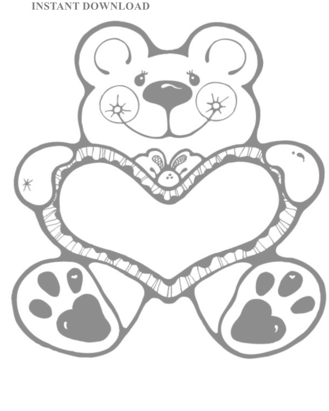 Printable Valentine Bear W/heart Coloring Sheet/instant Download ...