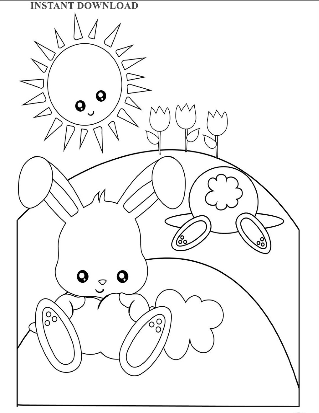 Printable Easter Bunny Coloring Page Instant Download Digital File, 8 ...