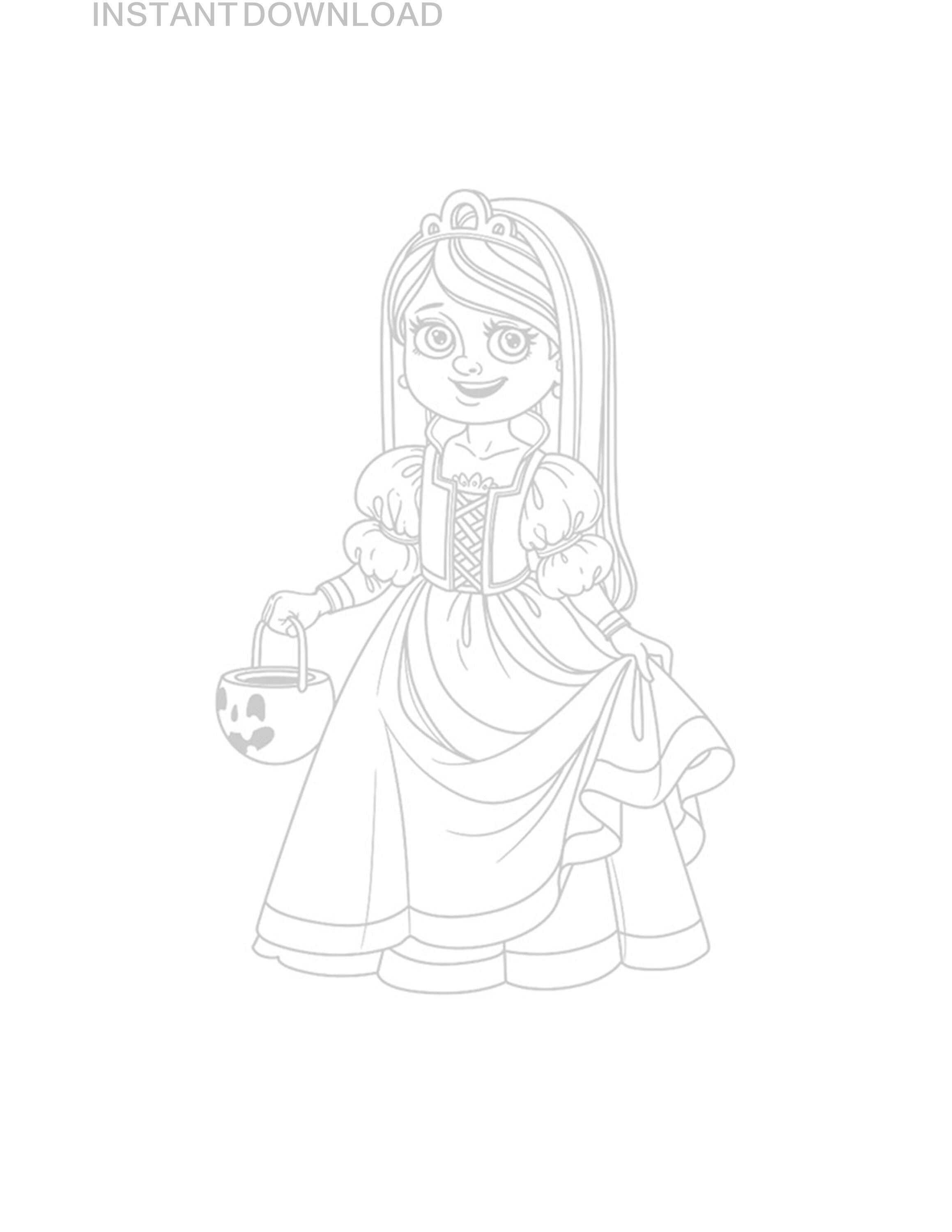 Printable Halloween Princess Coloring Page Plus Bonus Instant - Etsy