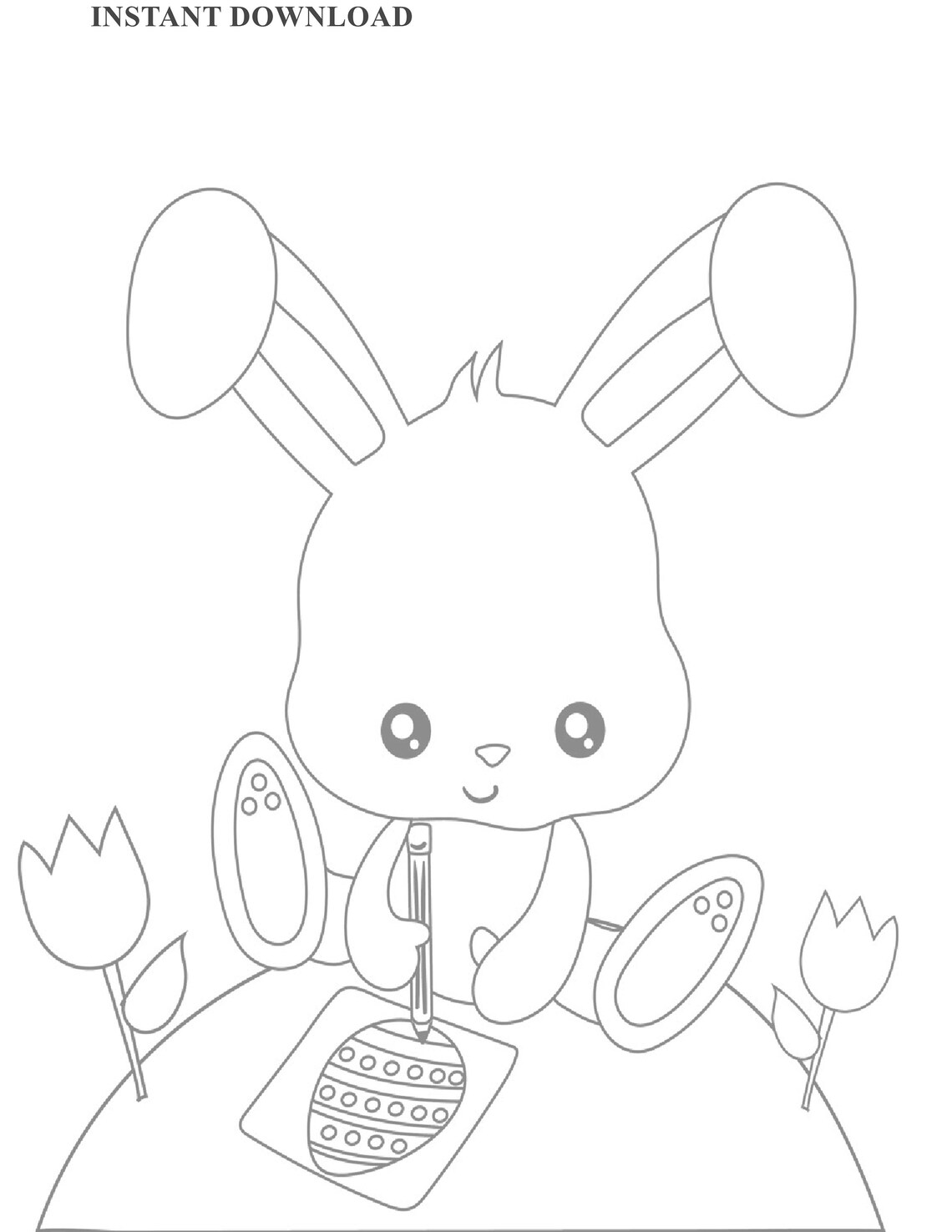 Printable Easter Bunny Coloring Page Instant Download Digital File, 8 ...