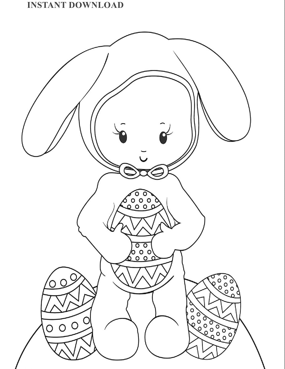 Printable Easter Bunny & Eggs Coloring Page Instant Download Digital ...