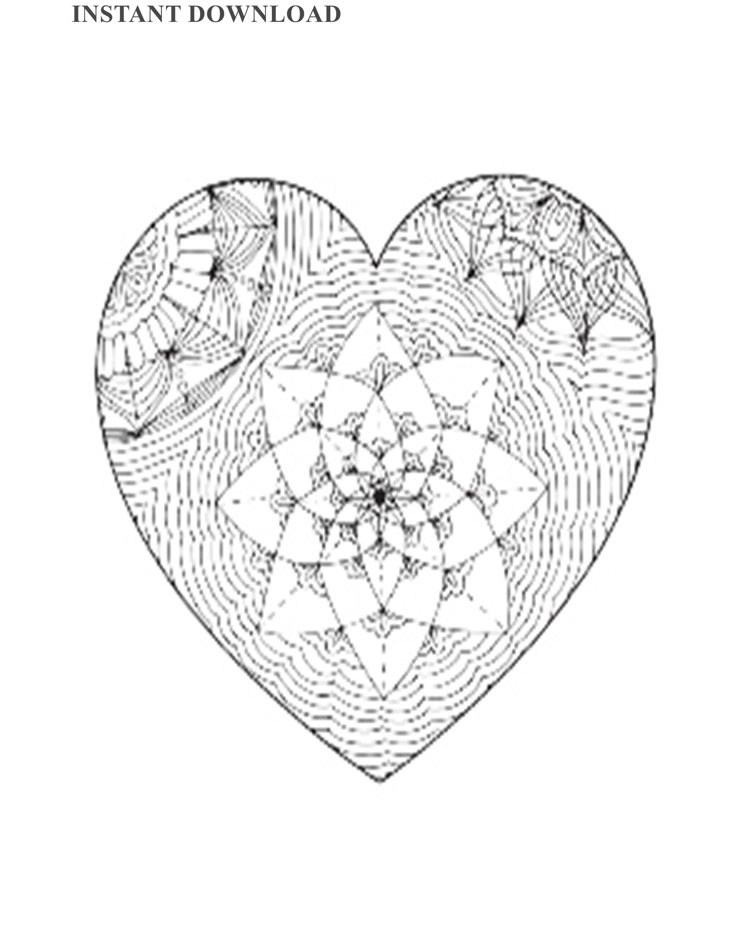 Printable Heart Mandalas Coloring Bundle, 6 Adult Coloring Pages ...