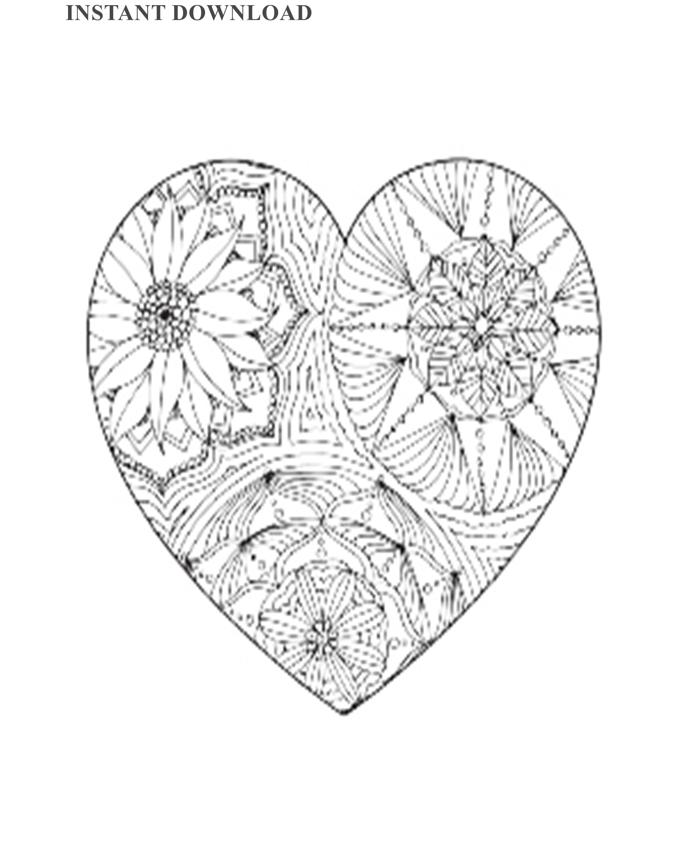 Printable Heart Mandalas Coloring Bundle, 6 Adult Coloring Pages ...