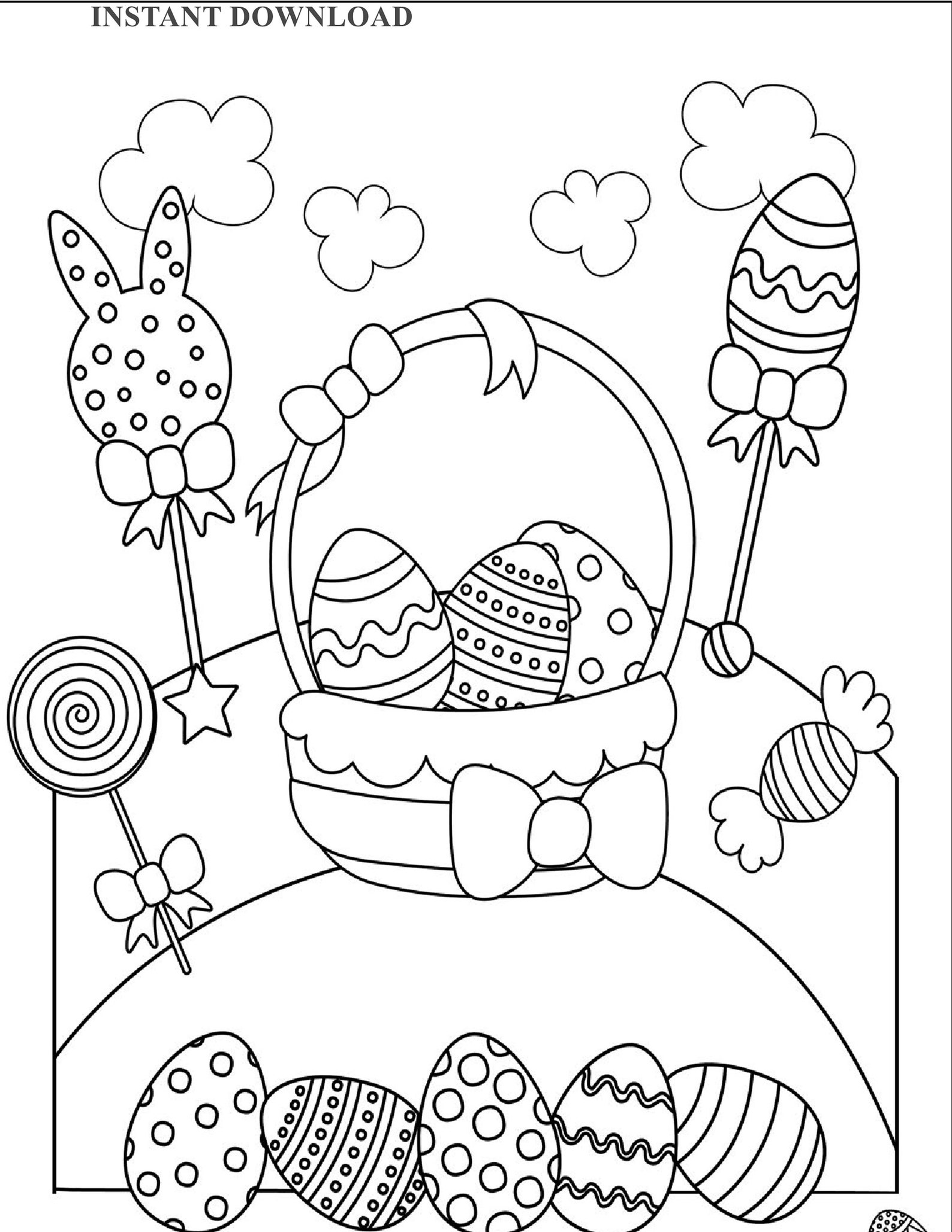 Printable Easter Basket & Treats Coloring Page Instant Download Digital ...