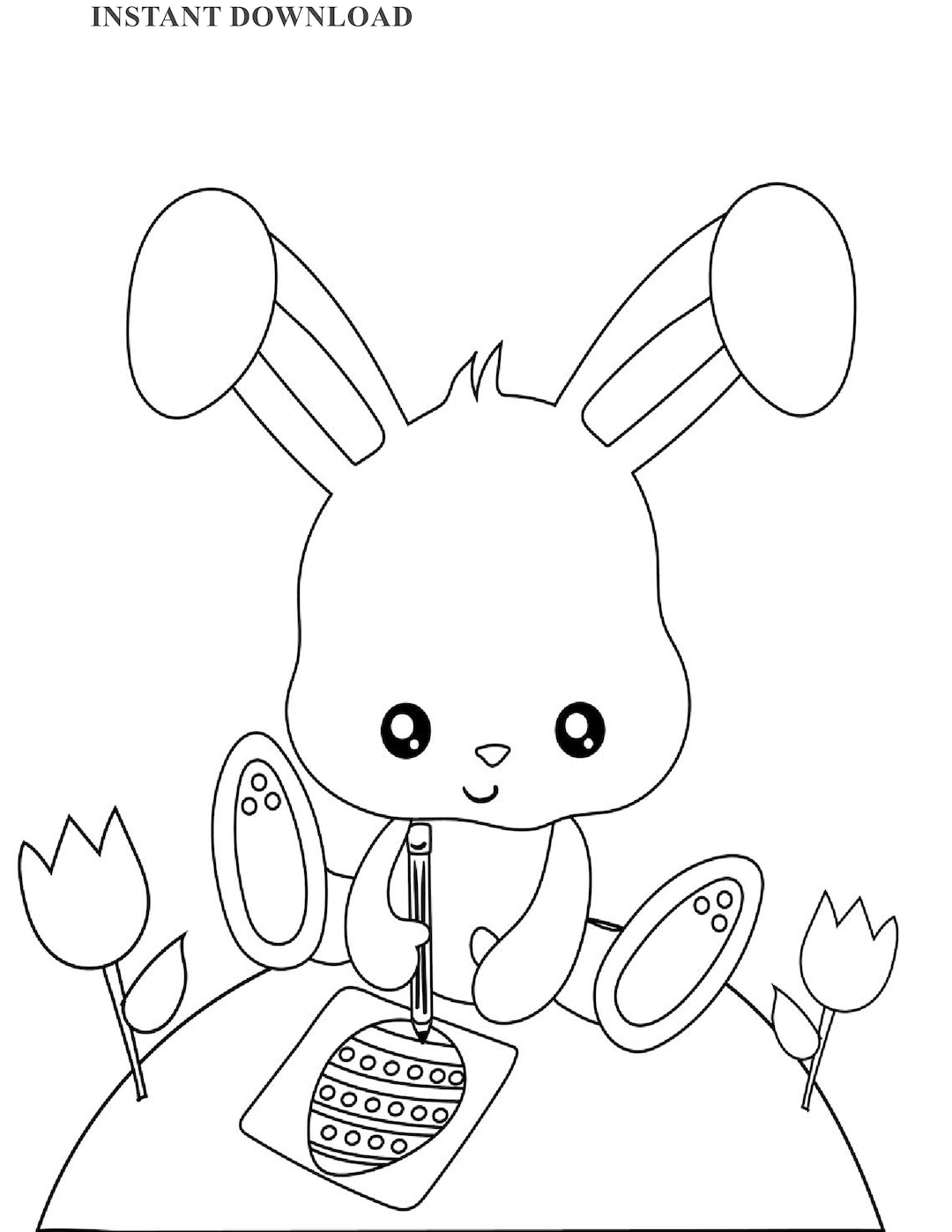 Printable Easter Bunny Coloring Page Instant Download Digital File, 8 ...