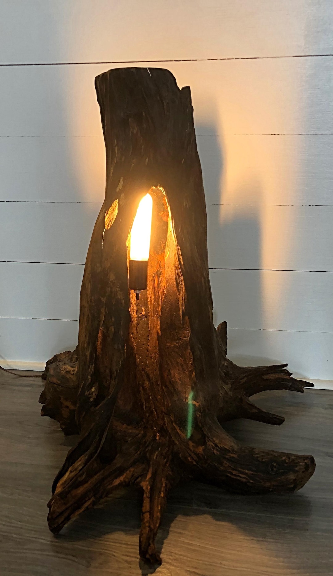 Natural Tree Root Floor Lamp, Hollowed Tree Root Lamp. Felled Wood Lamp ...