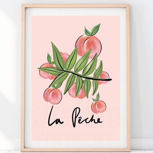 La Peche / Peach Illustration Print / Kitchen / Minimal / - Etsy