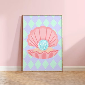 Pink Clam Shell Print Bedroom Prints Sea Shell Art Pastel Pink Prints ...