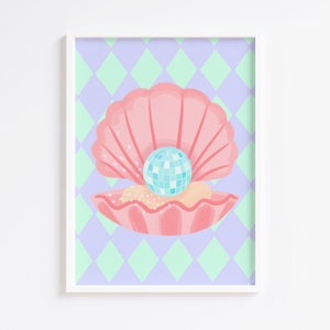 Pink Clam Shell Print Bedroom Prints Sea Shell Art Pastel Pink Prints ...