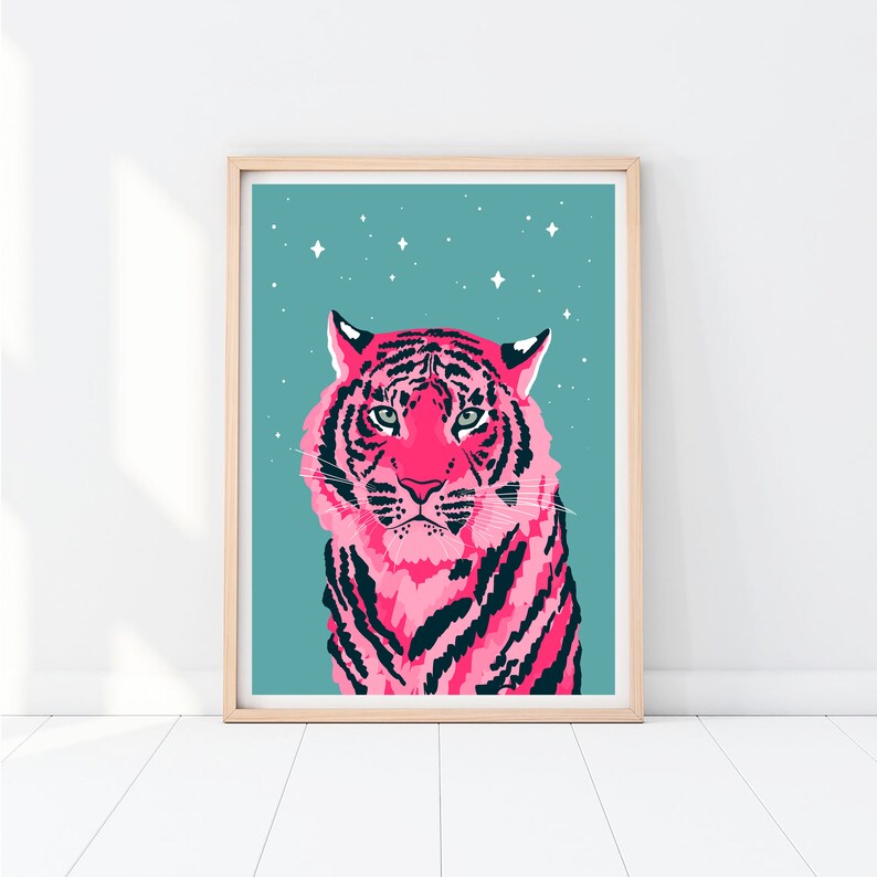 Pink Starry Tiger Print / Bedroom Print / Hallway Print / Wall - Etsy