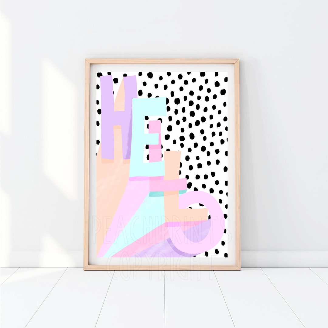 Hello Pastel Rainbow Print / Dalmatian / Colourful Art / Happy ...