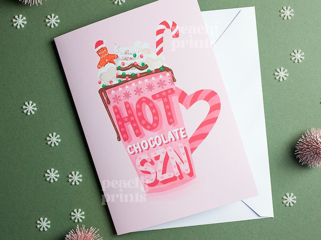 Hot Chocolate Christmas Card Pink Xmas Cards A5 Card - Etsy