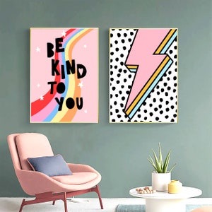 Pastel Lightning Bolt Print / Colourful Pop Art / Pink / Abstract ...
