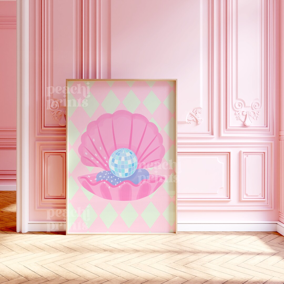Pink Clam Shell Print Bedroom Wall Art Sea Shell Art Pastel Pink Wall ...