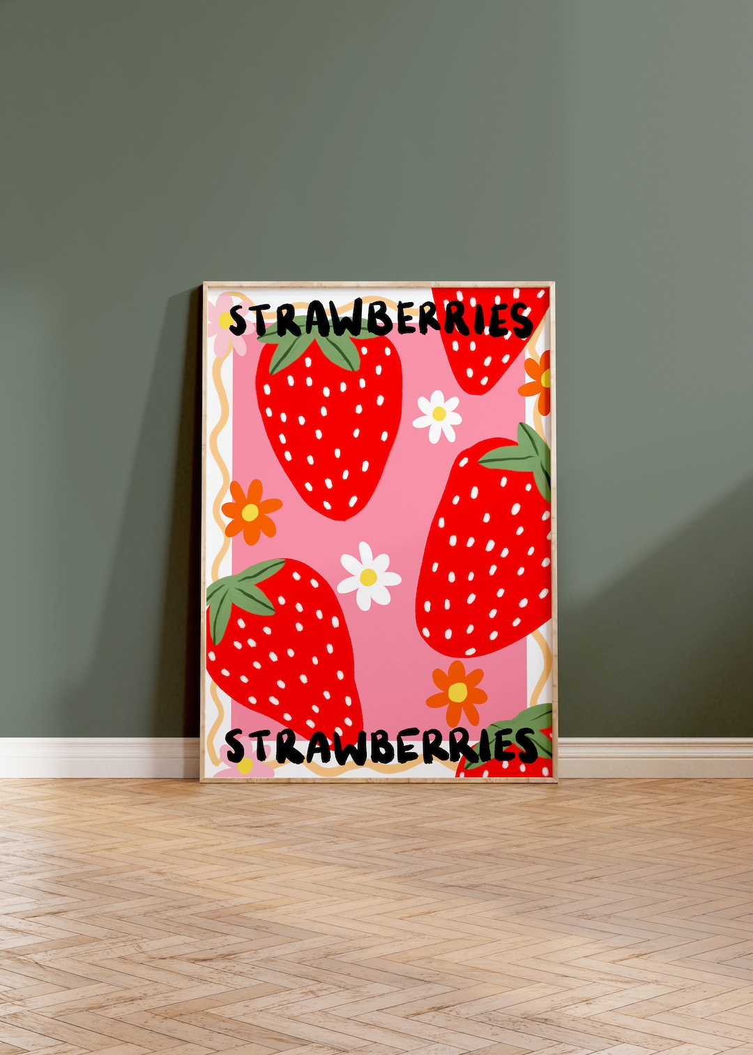 Strawberries Print Kitchen Print Fruit Wall Art Strawberry Poster Food ...
