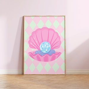 Pink Clam Shell Print Bedroom Prints Sea Shell Art Pastel Pink Prints ...