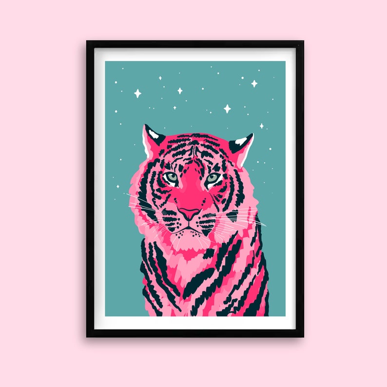 Pink Starry Tiger Print / Bedroom Print / Hallway Print / Wall - Etsy