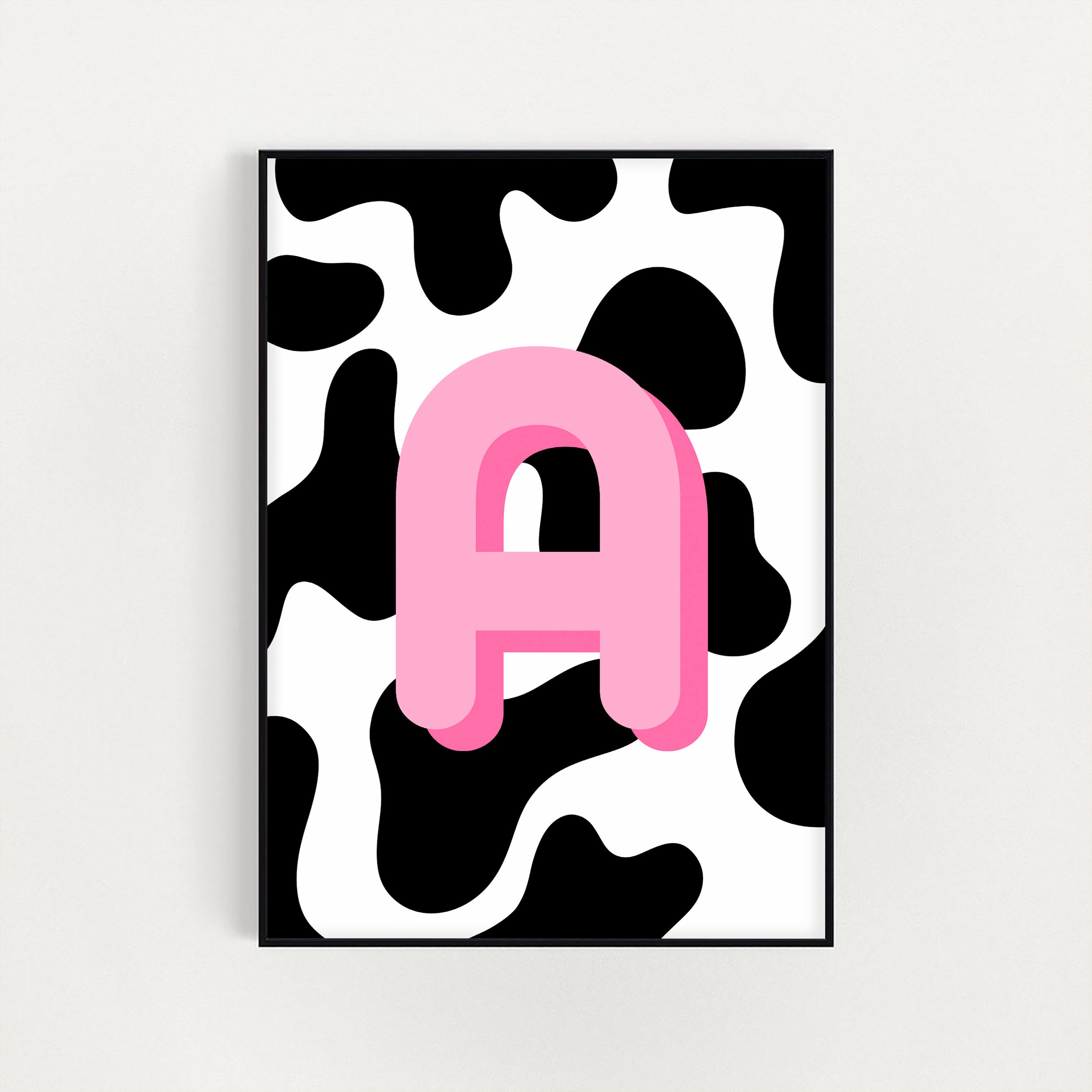 Pink Initial Letter Cow Print: Personalized Bedroom Wall Art - Etsy