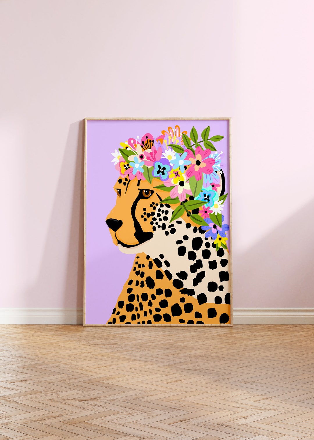Cheetah Flower Crown Print: Colorful Animal Wall Art - Etsy