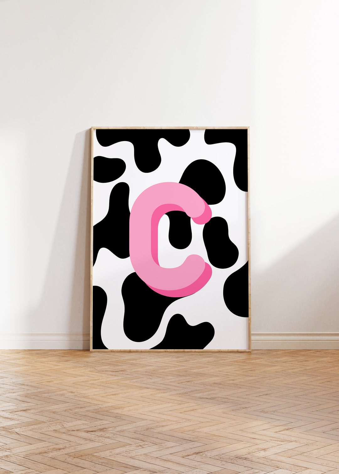 Pink Initial Letter Cow Print: Personalized Bedroom Wall Art - Etsy