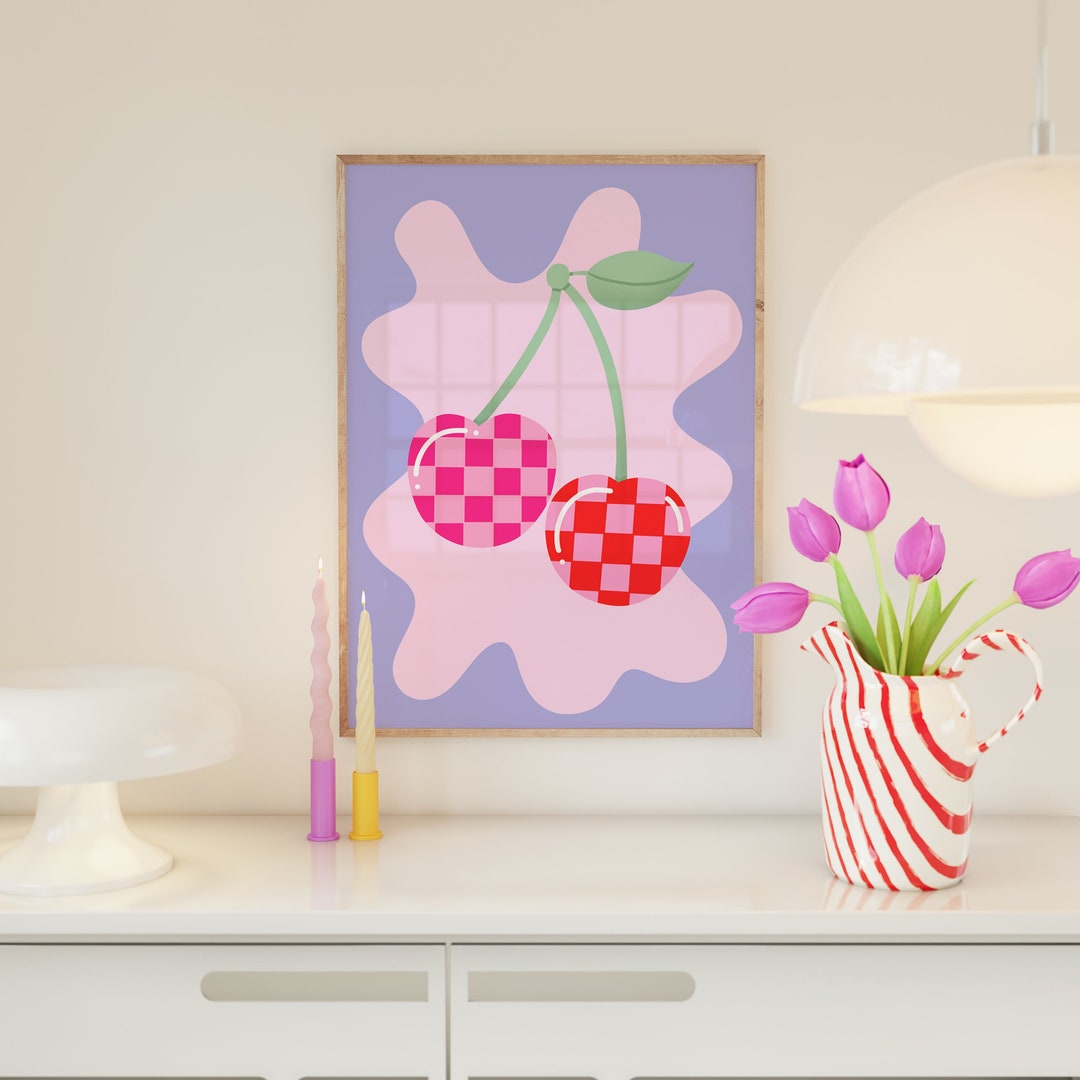 Checkerboard Cherries Print: Eclectic Kitchen Wall Art - Etsy Australia