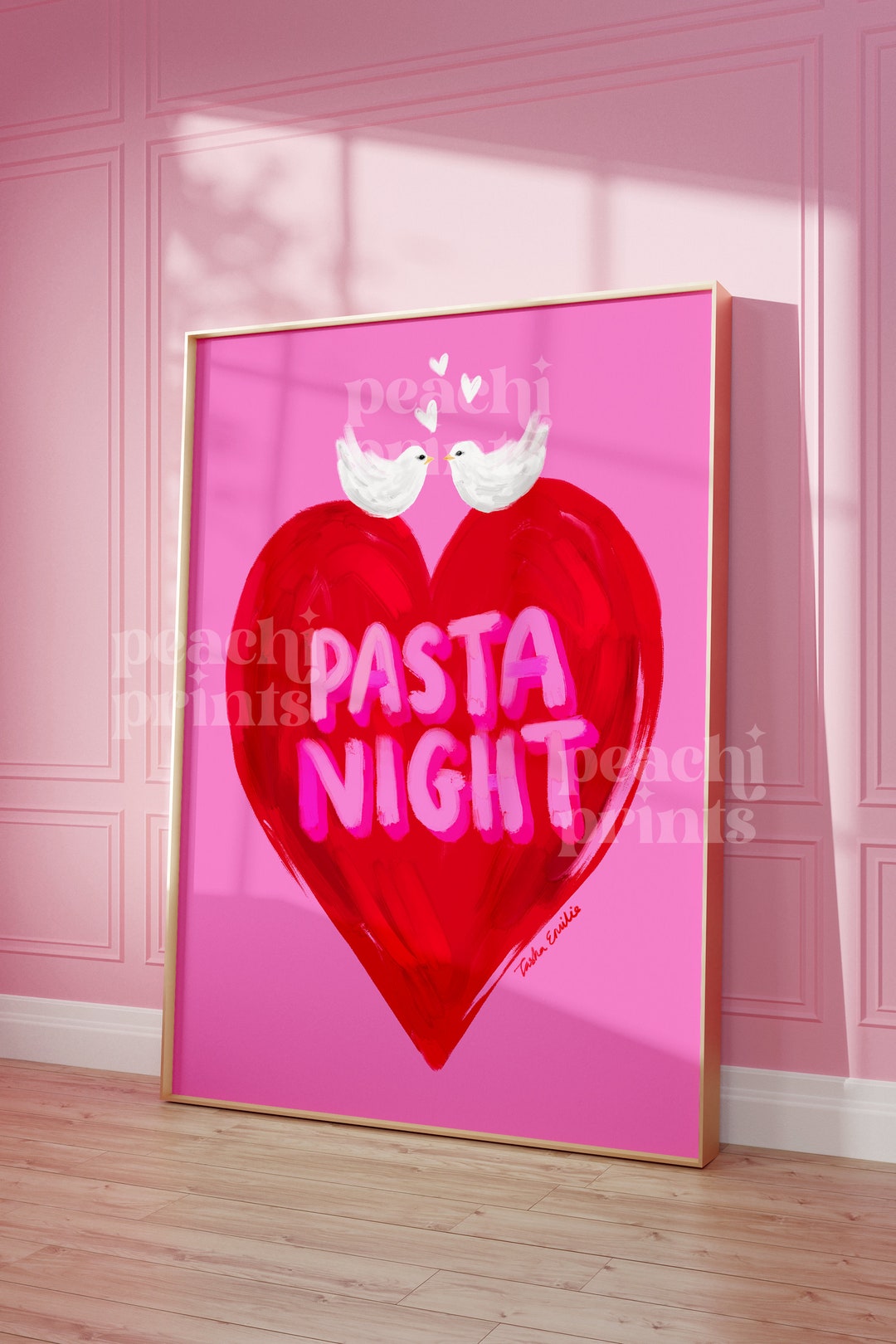Pasta Night Print Pink Kitchen Wall Art Colourful Bright Kitchen Art ...