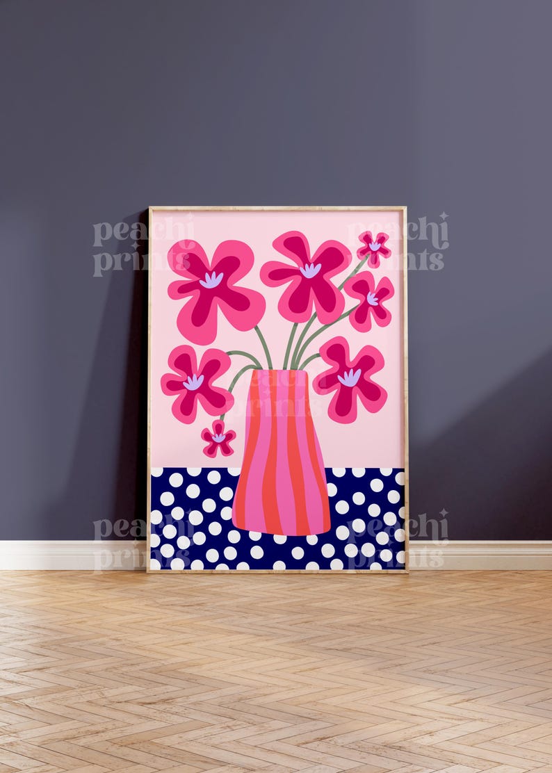Groovy Flower Vase Wall Art Print - Vibrant Colourful Poster - Retro ...