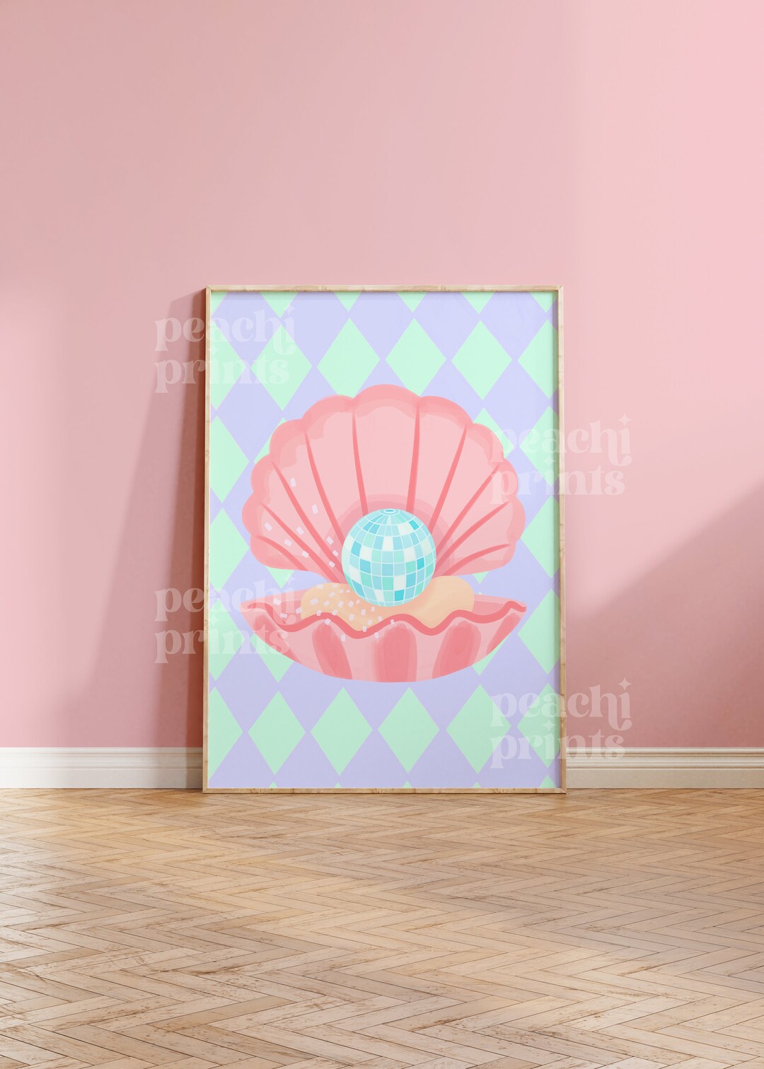 Coral Clam Shell Disco Ball Print: Girly Bedroom Wall Art - Etsy UK