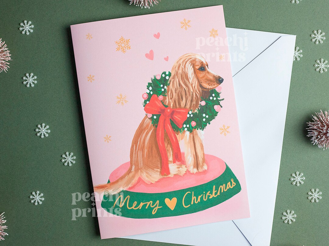 Pink Cocker Spaniel Christmas Card Retro Xmas Cards Cat Lover - Etsy