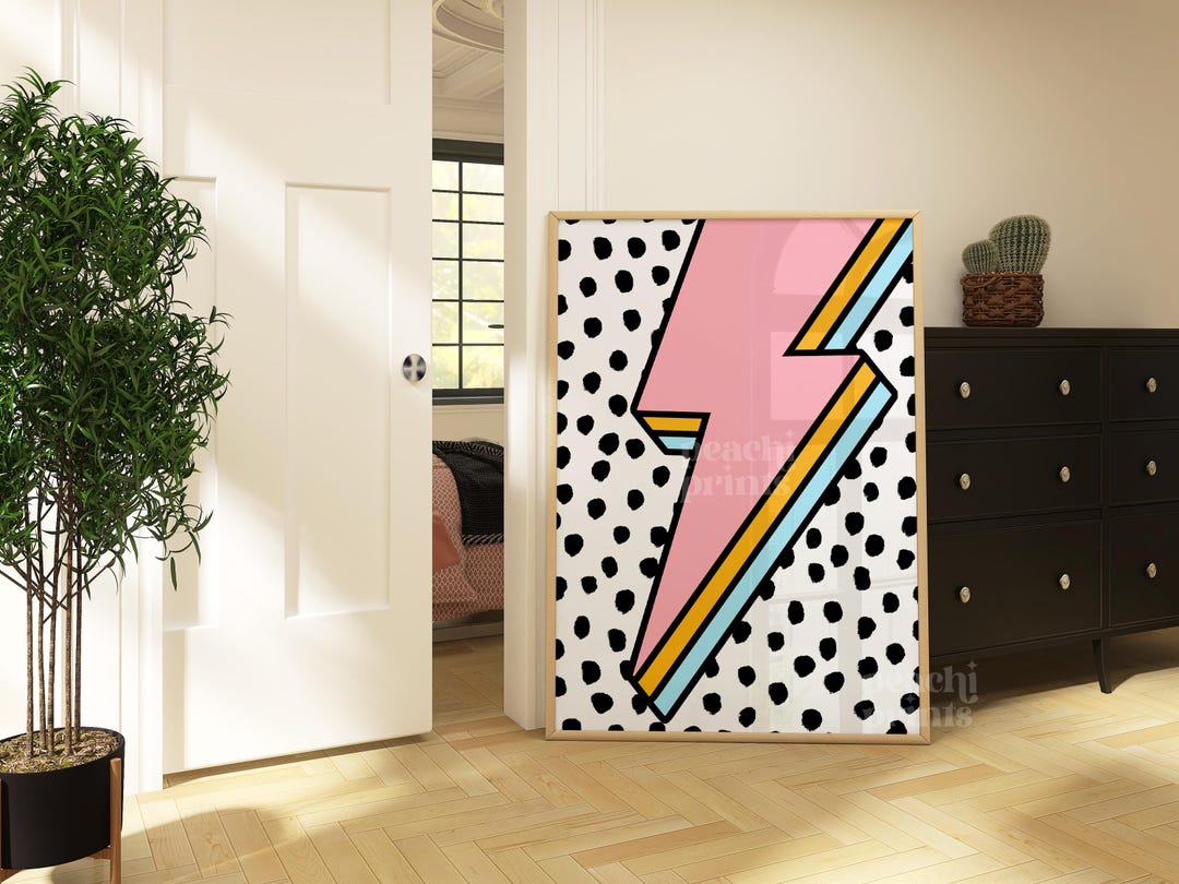 Pastel Lightning Bolt Print Maximalist Wall Art Living Room Decor Bolt ...