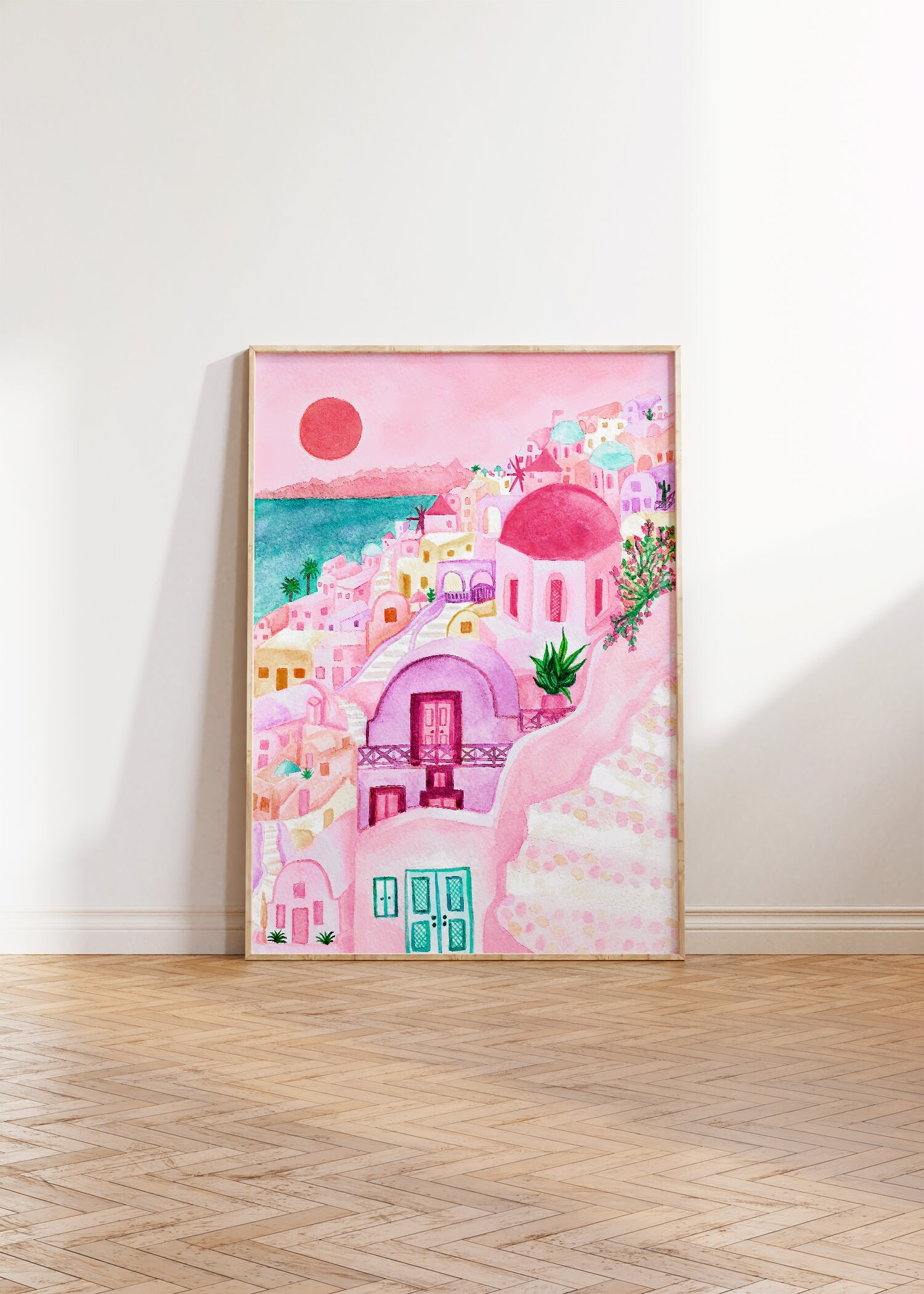 Santorini Print Greece Print Travel Poster City Print Pastel - Etsy UK