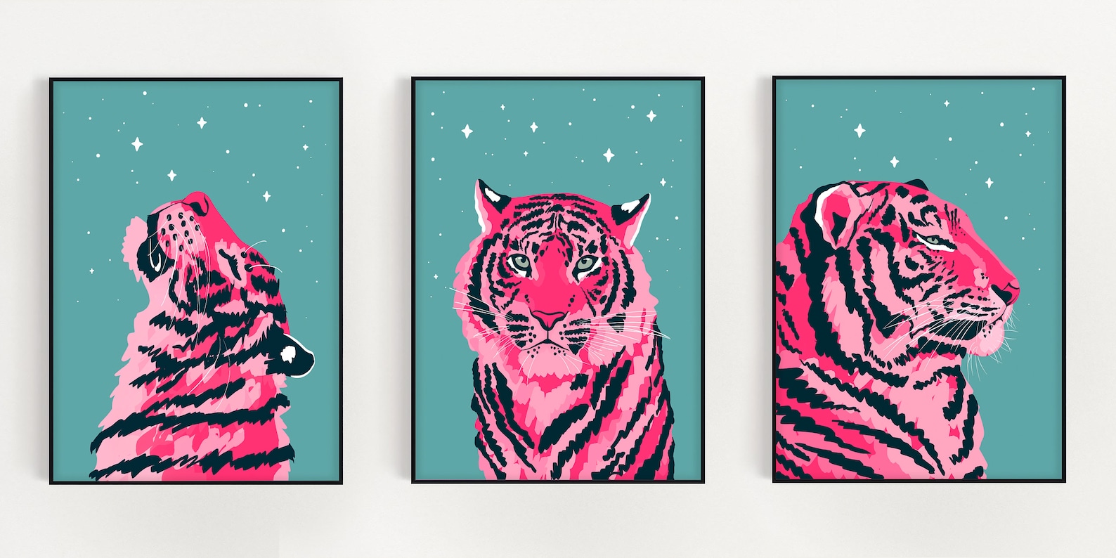 Pink Starry Tiger Print / Bedroom Print / Hallway Print / Wall - Etsy