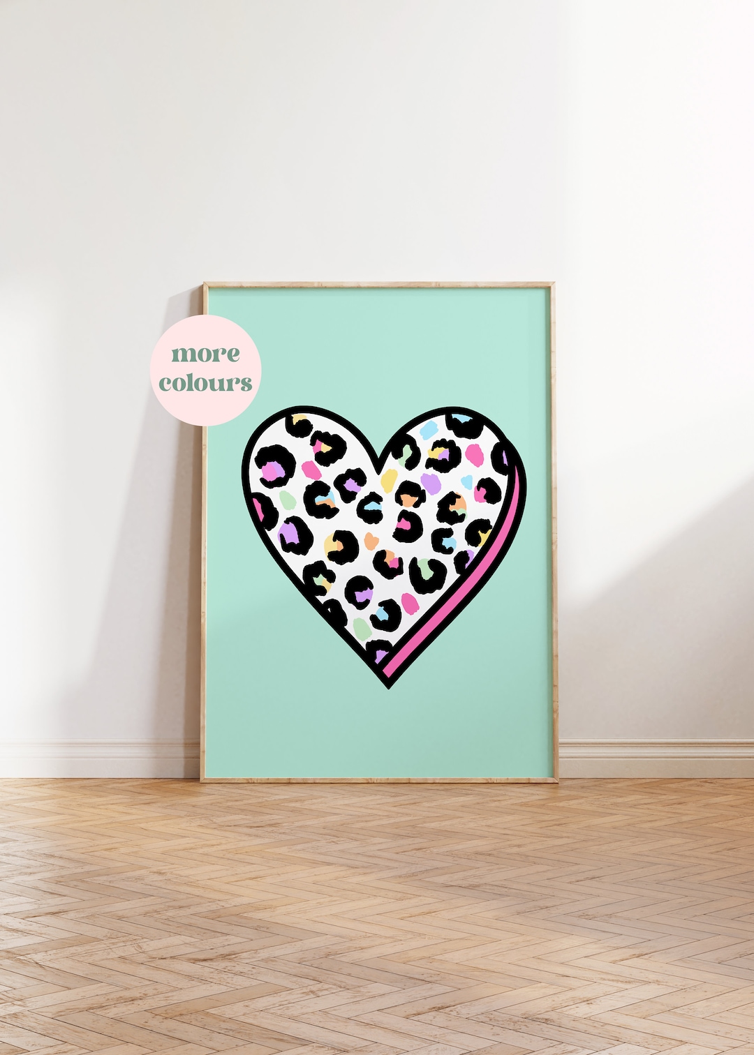 Mint Leopard Herz Druck / Schlafzimmer Print / Bunte Kunst / Regenbogen ...